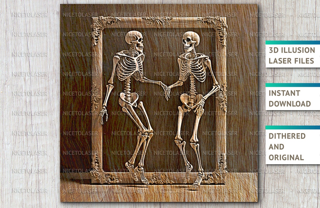 Halloween Skeleton Couple 3D Illusion Laser Files 10 X - Etsy