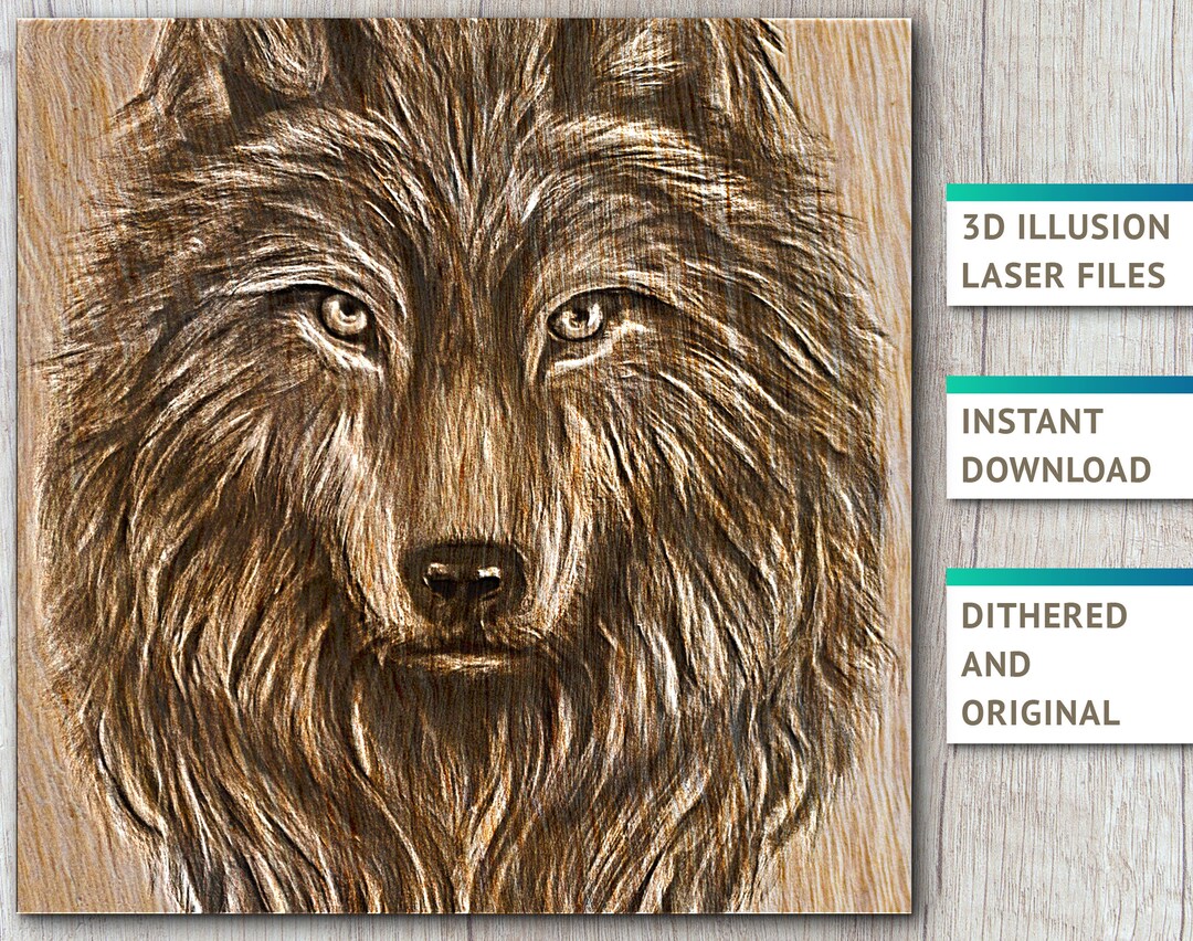 Wolf 3D Illusion Laser Files 10 X 10 Laser Ready Files for Glowforge ...