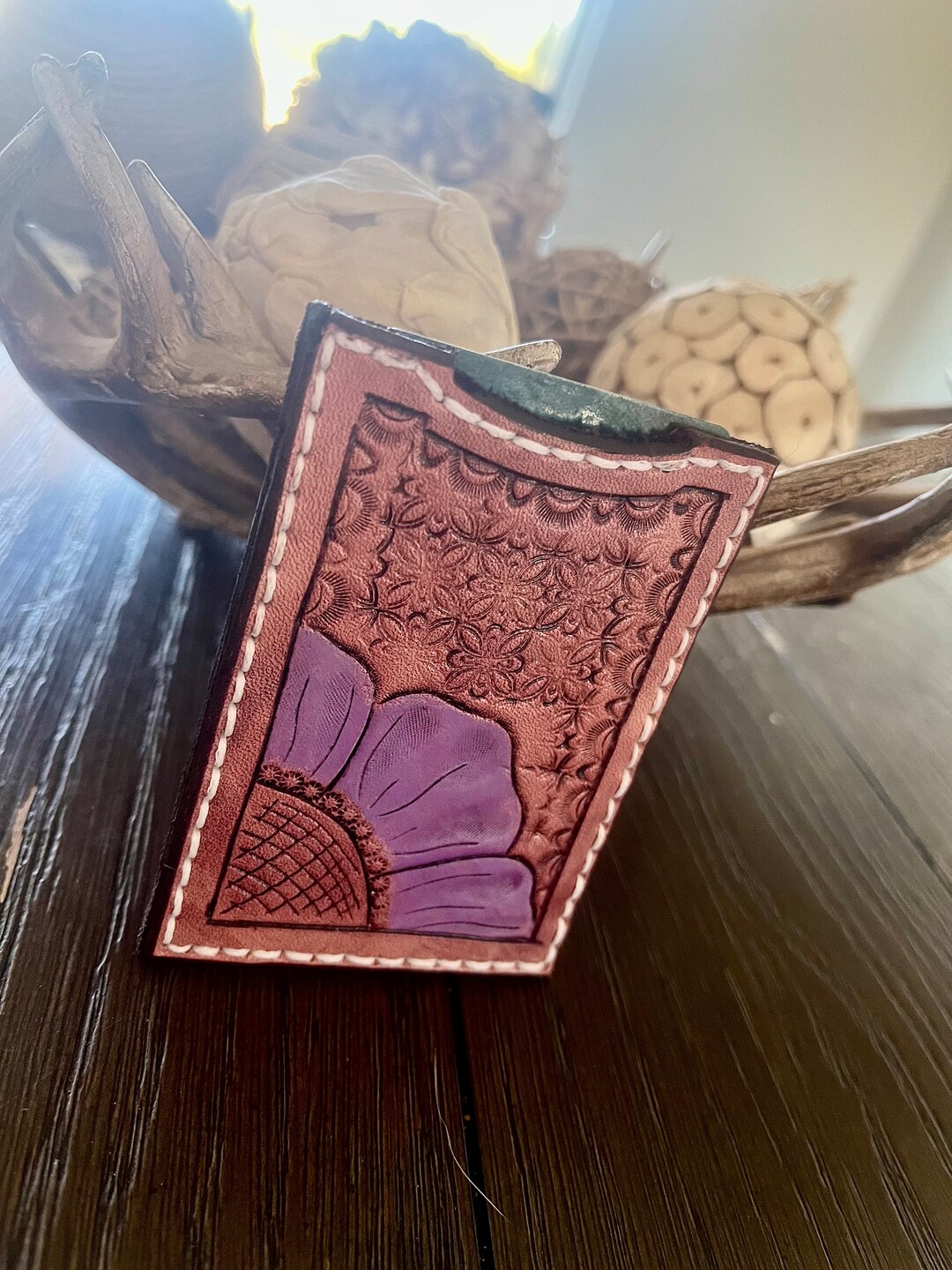 Small Leather Tooled Card Wallet - Etsy