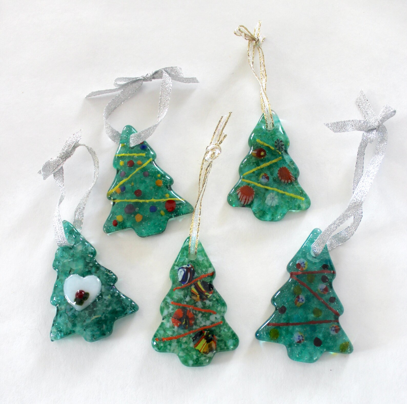 Happy Green Tree-shaped Fused Glass Ornaments With Fun Accents - Etsy