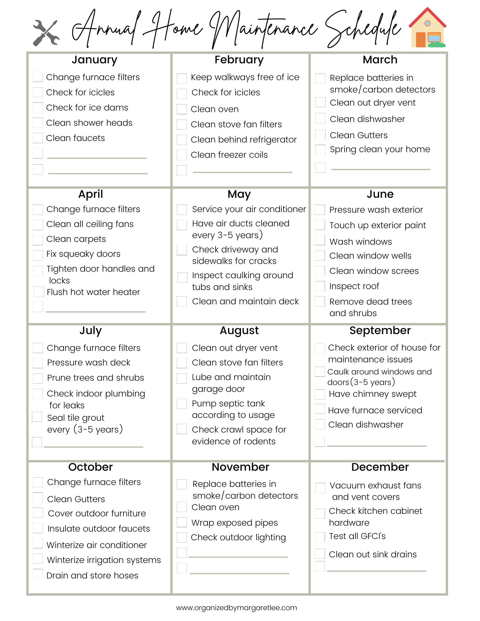 Your Yearly Home Maintenance Checklist - Etsy