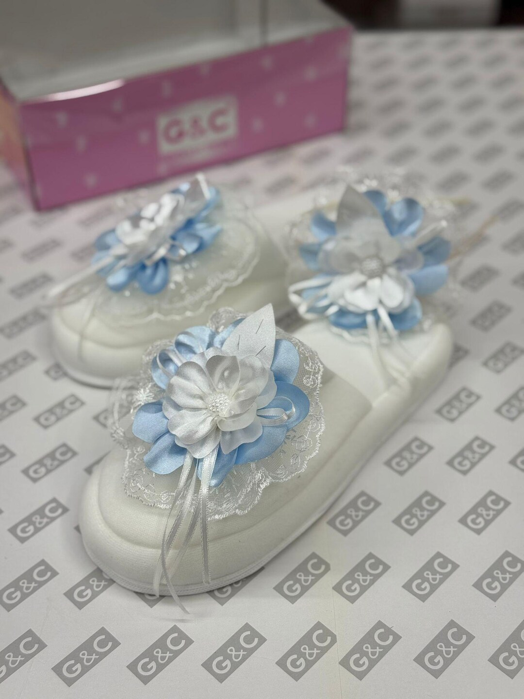 Blue & White Maternity Slippers and Headband Set – Elegant Hospital Set ...