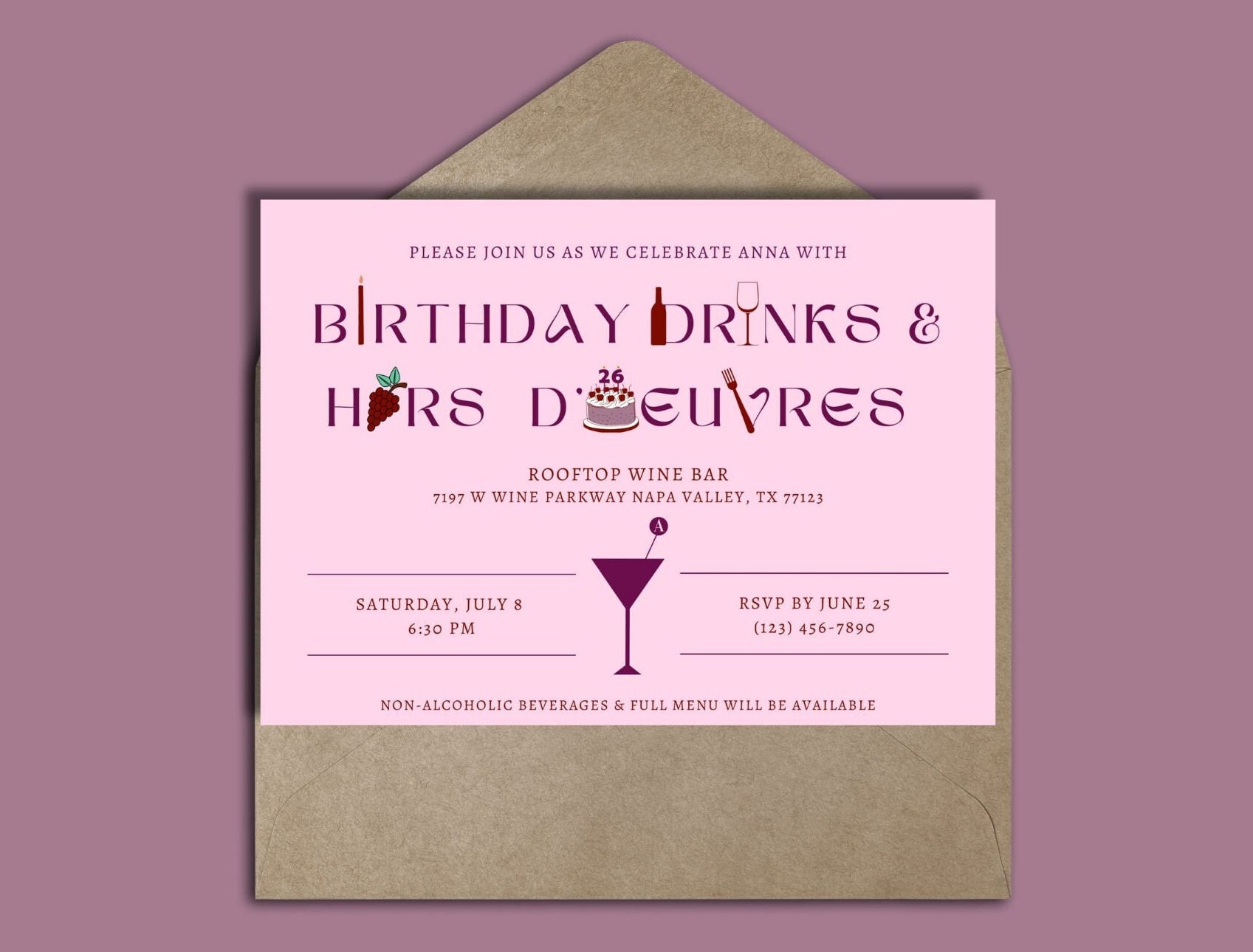 Birthday Drinks Invitation, Hors D'oeuvres Party, Birthday Invitation ...