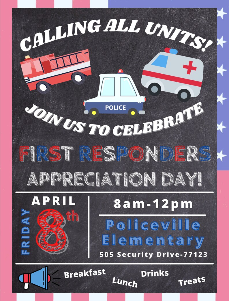 First Responders Day Elementary School Invitation (digital Download) - Etsy
