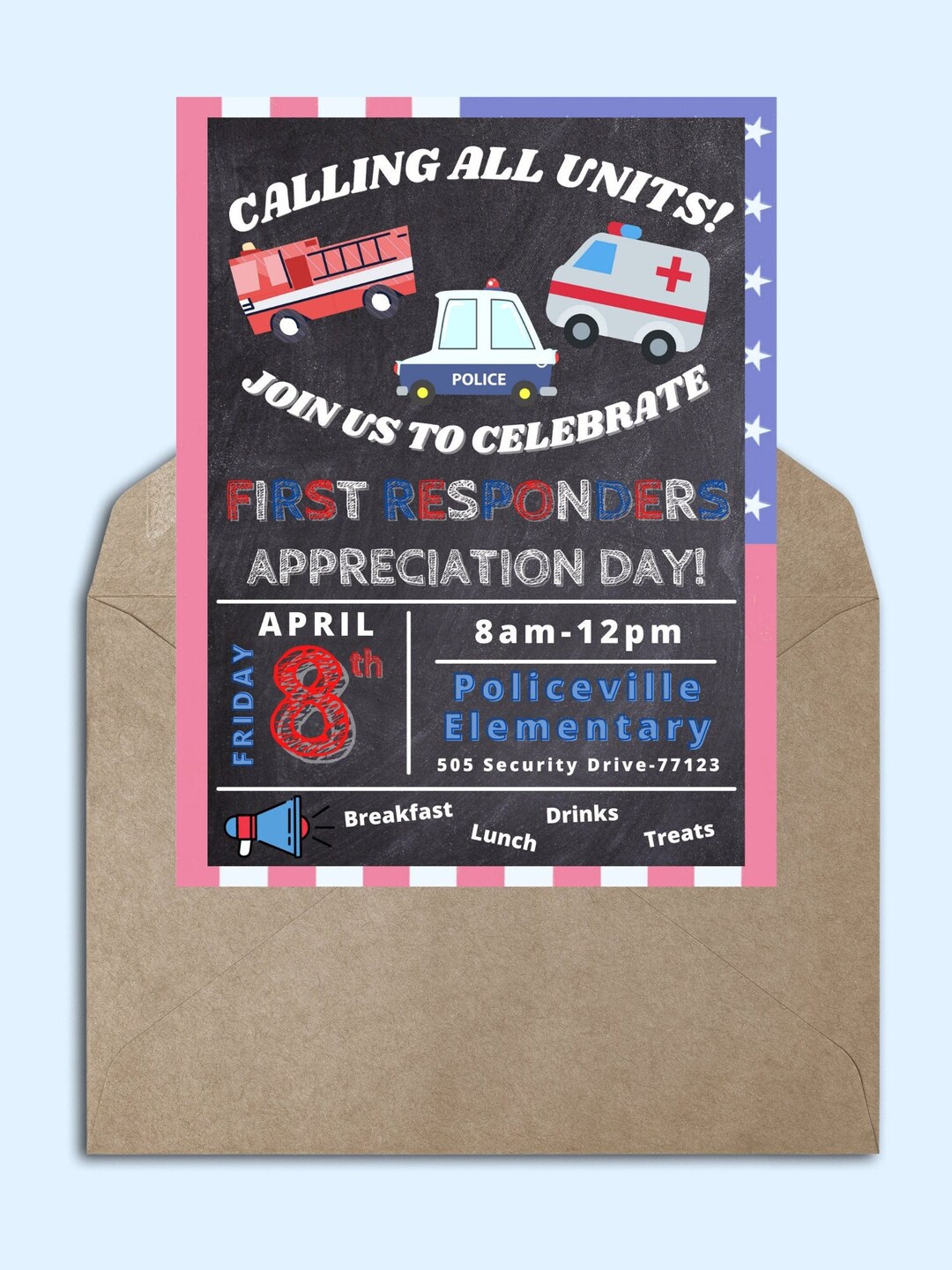 First Responders Day Elementary School Invitation (digital Download) - Etsy