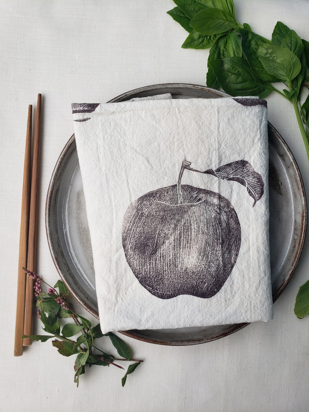 Apple Tea Towel - Block Print - Tea Towel - Kitchen Towel - Hand ...
