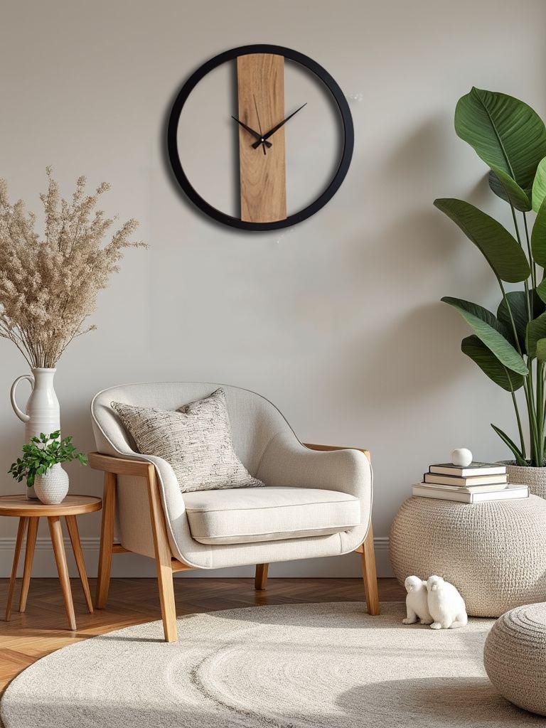 Minimalist Wooden Wall Clock,modern Style,black and Brown, Silent Non ...