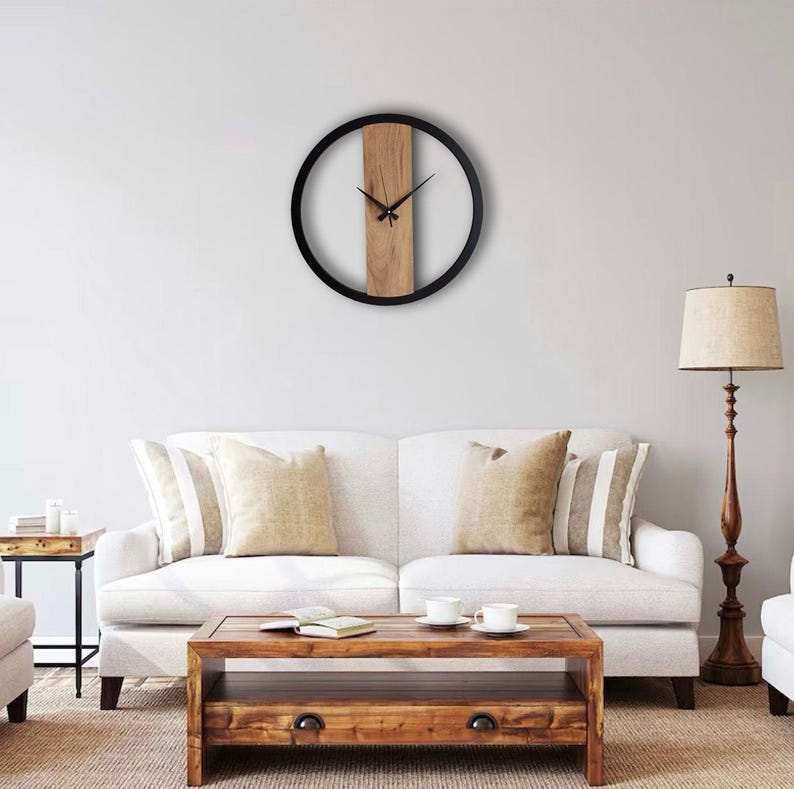 Minimalist Wooden Wall Clock,modern Style,black and Brown, Silent Non ...