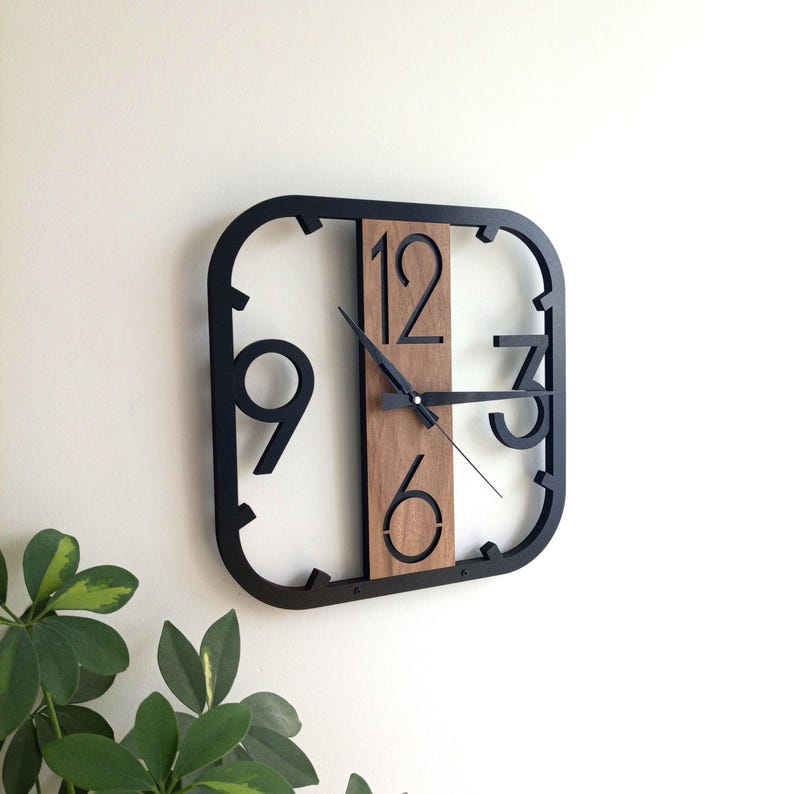 Minimalist Square Wooden Wall Clock, Modern Home Decor, Large Size ...