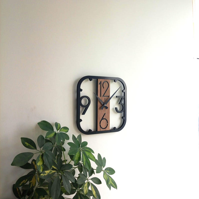 Minimalist Square Wooden Wall Clock, Modern Home Decor, Large Size ...