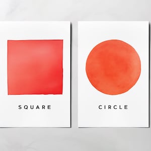 Set of 10 Watercolor Shapes Flash Cards, Preschool Educational Tools ...