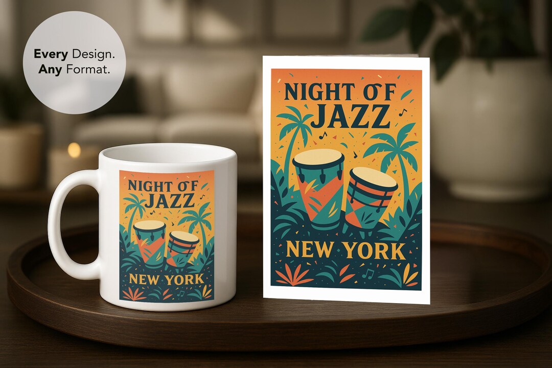 Jazz Mug & Art Print Set: New York Tropical Drum Design - Etsy