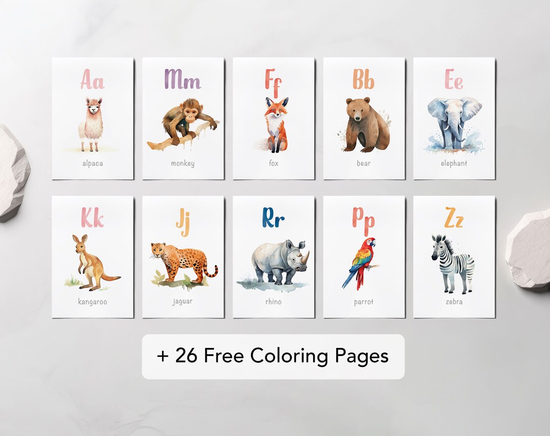 Set of 26 Animal Alphabet Flash Cards, Classroom Decor, Toddler ...