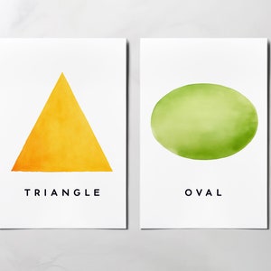 Set of 10 Watercolor Shapes Flash Cards, Preschool Educational Tools ...