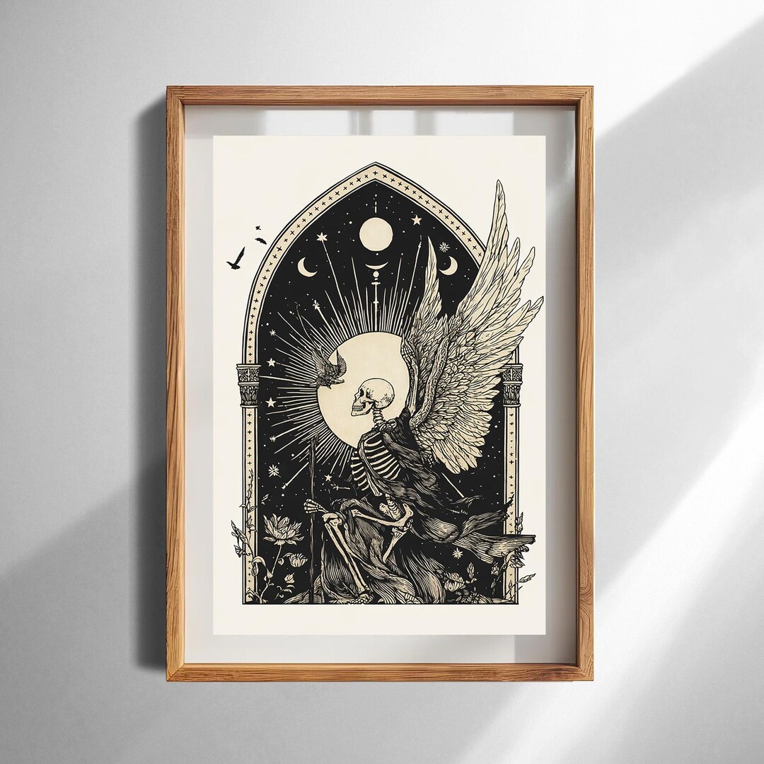 Gothic Winged Skeleton Celestial Fine Art Print Arch Window Wall Decor ...
