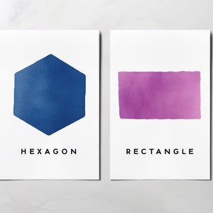 Set of 10 Watercolor Shapes Flash Cards, Preschool Educational Tools ...