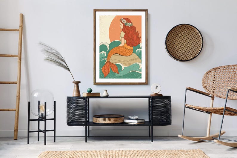 Vintage Mermaid Wall Art Printable Digital Download for Beach House ...