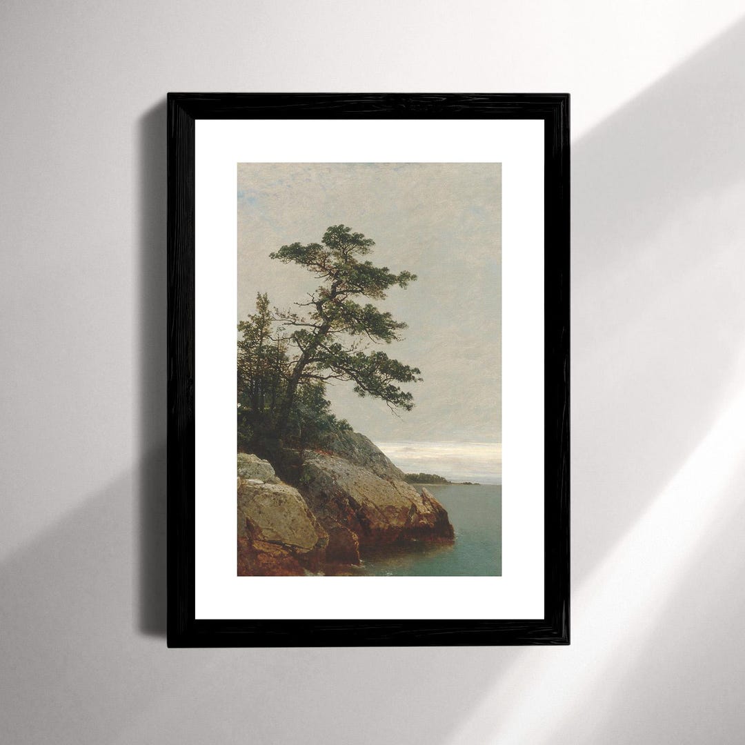 Vertical Seaside Pine Tree Wall Art Print Coastal Landscape Painting ...