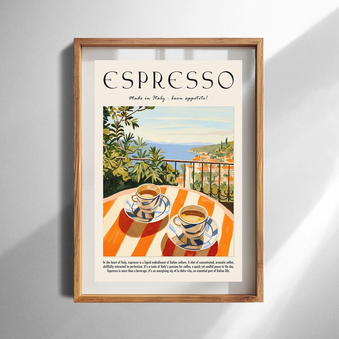 Espresso Italian Coffee Art Print Vintage Mediterranean Balcony Wall ...
