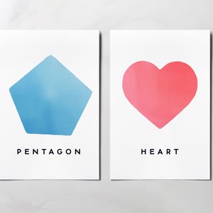 Set of 10 Watercolor Shapes Flash Cards, Preschool Educational Tools ...