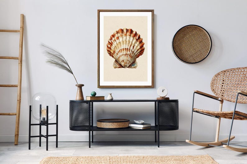 Vintage Scallop Shell Art Print on Premium Matte Paper for Coastal ...