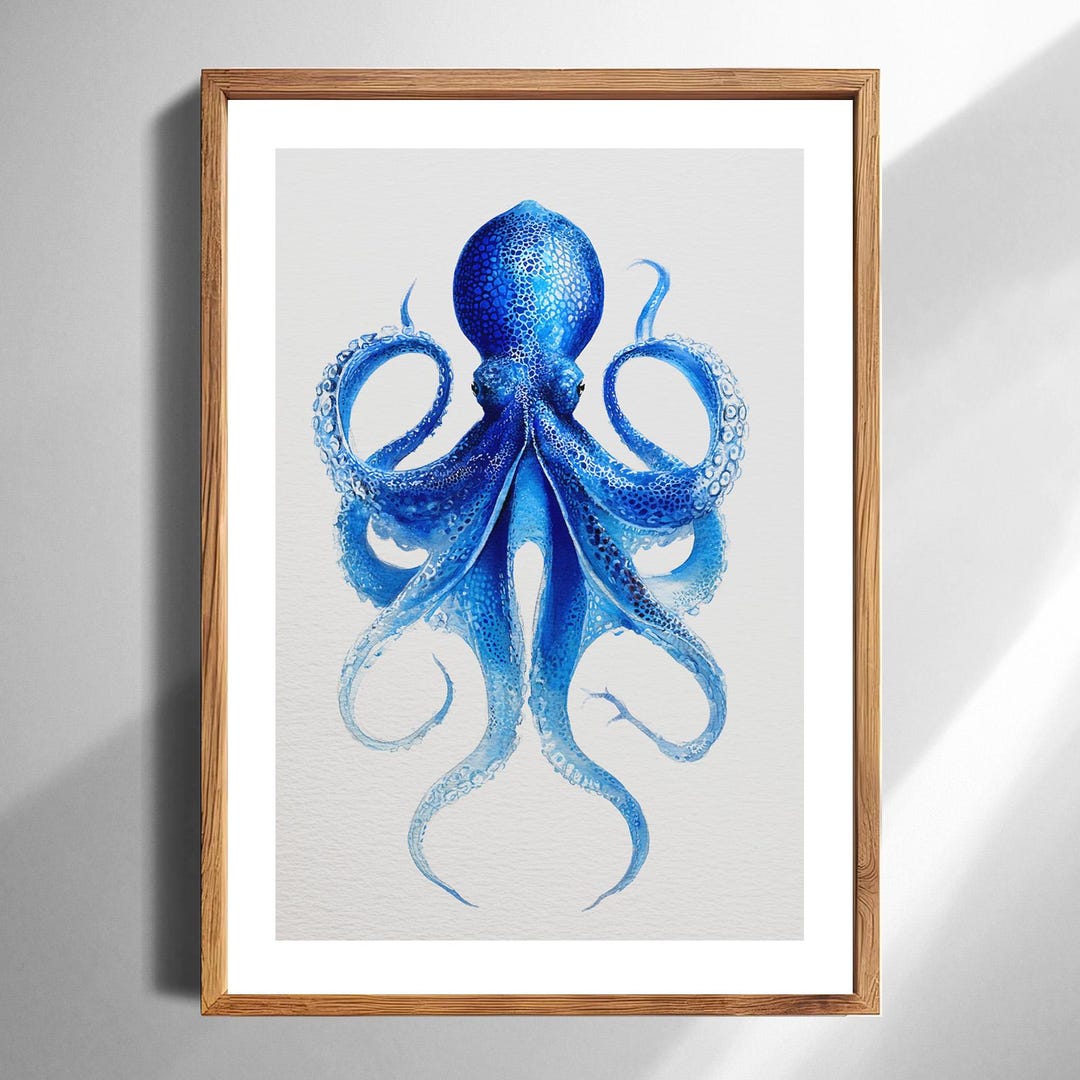 Blue Octopus Wall Art Print Nautical Ocean Decor Digital Download ...
