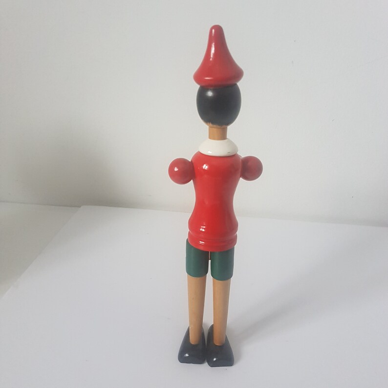 PINOCCHIO Solid Wood Articulated Detachable Nose 9" Tall Vintage ITALY ...