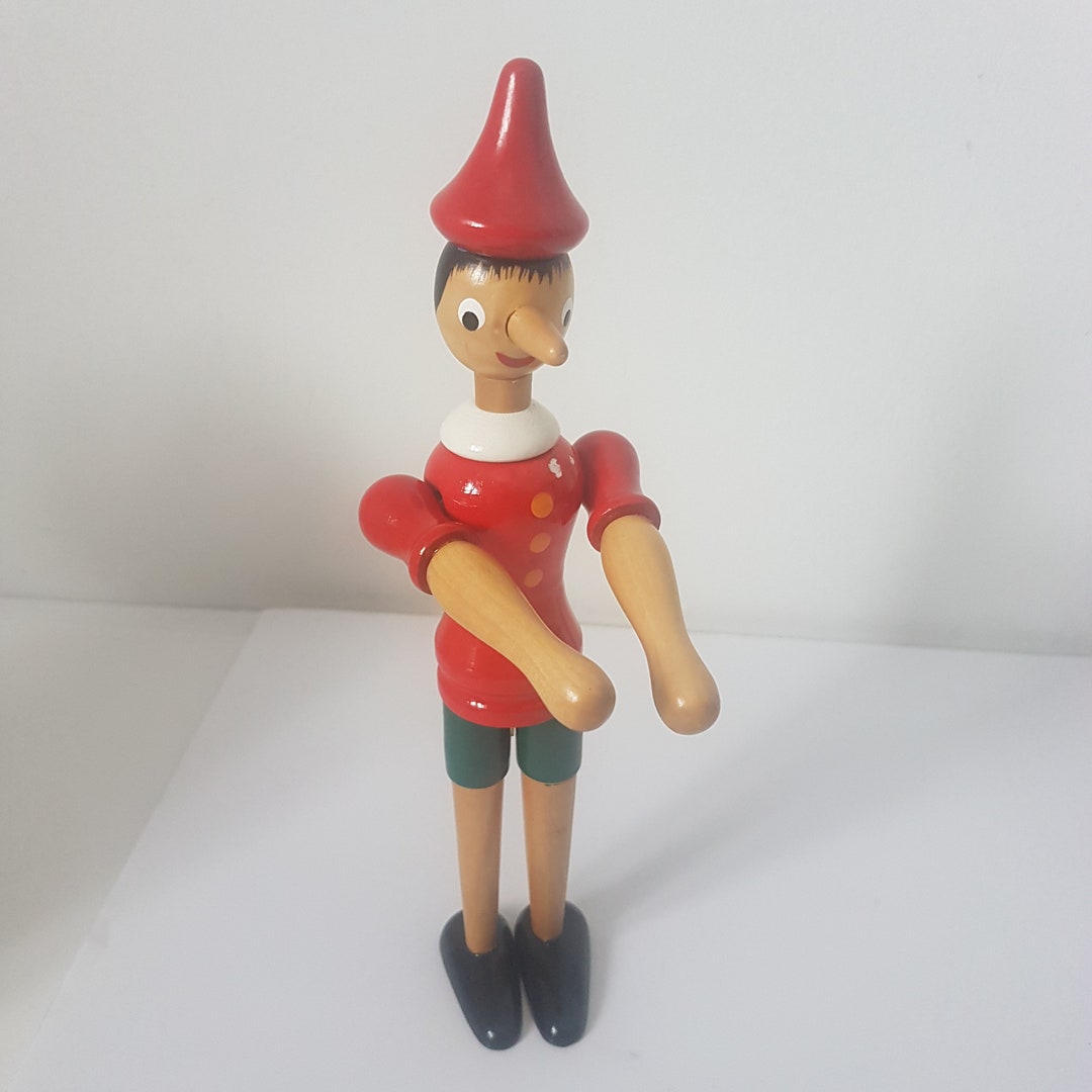 PINOCCHIO Solid Wood Articulated Detachable Nose 9" Tall Vintage ITALY ...