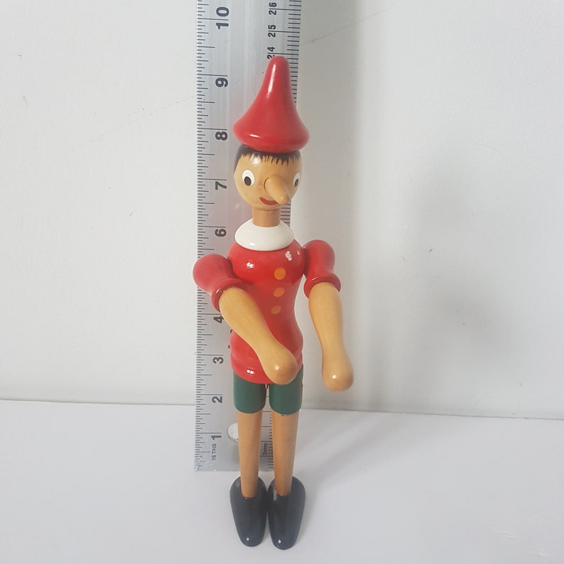 PINOCCHIO Solid Wood Articulated Detachable Nose 9" Tall Vintage ITALY ...