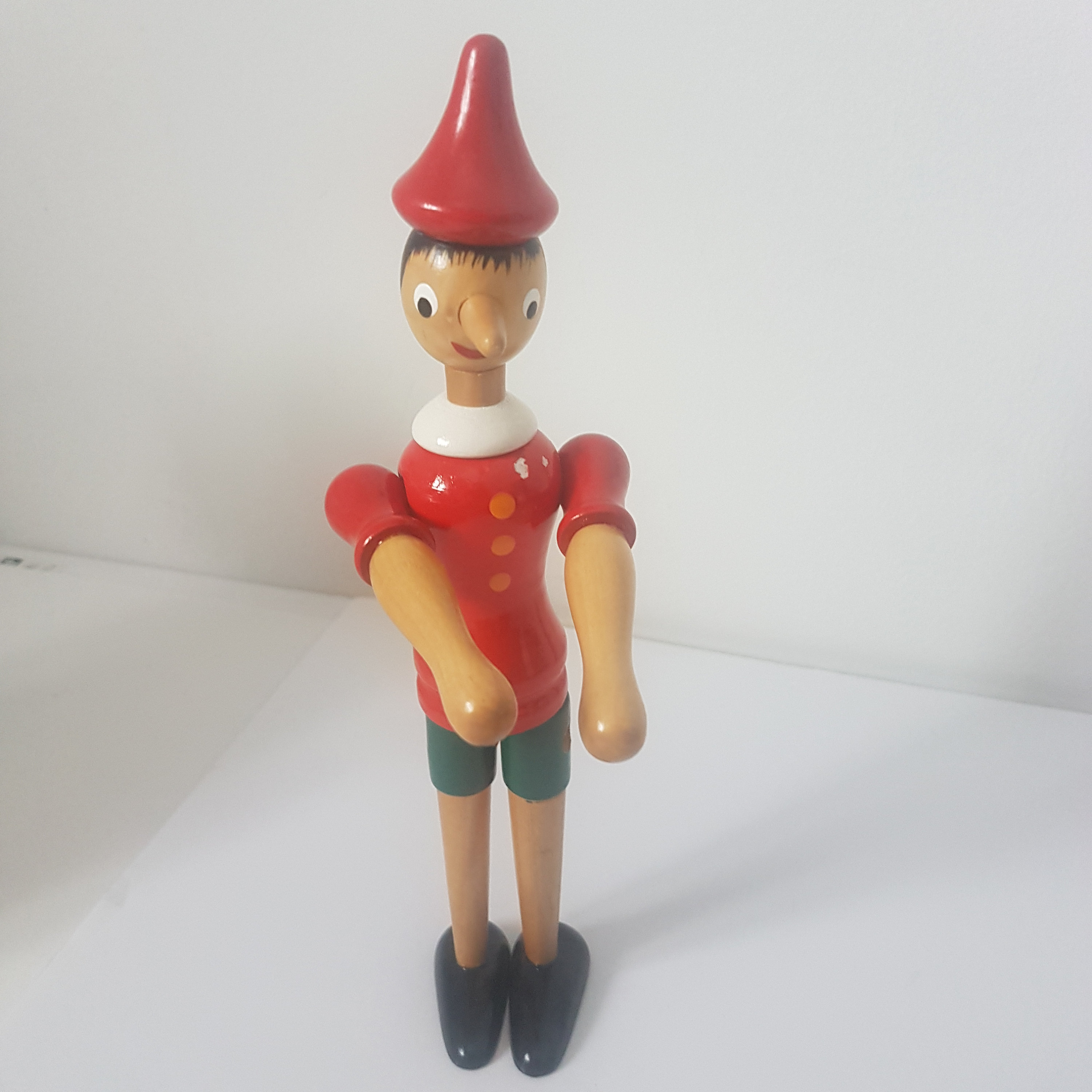 PINOCCHIO Solid Wood Articulated Detachable Nose 9" Tall Vintage ITALY ...