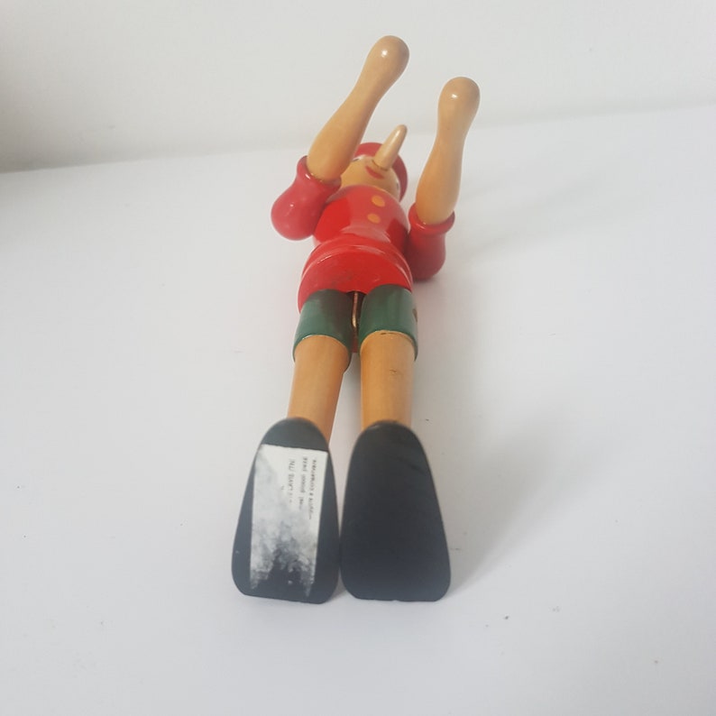 PINOCCHIO Solid Wood Articulated Detachable Nose 9" Tall Vintage ITALY ...