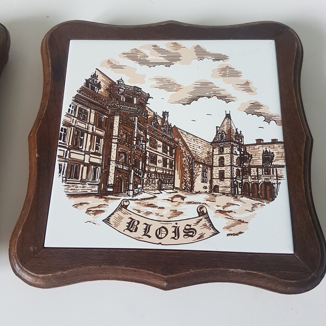 Vintage Wood Trivet Hot Plate Tile Chamborn and Blois France Lot of 2 ...