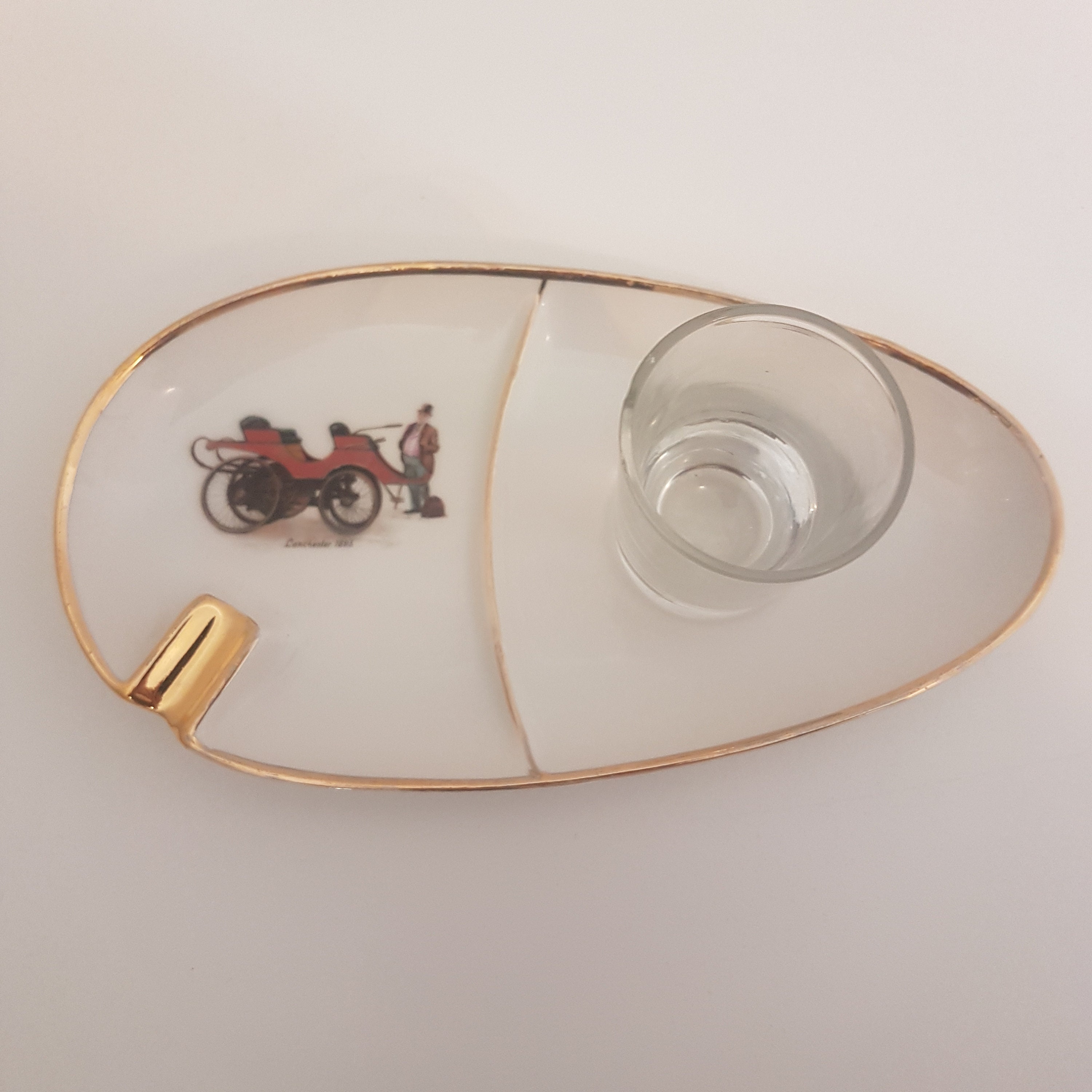 Vintage LIMOGES DAE Porcelain Lanchester 1895 Gold Trim Ashtray With ...