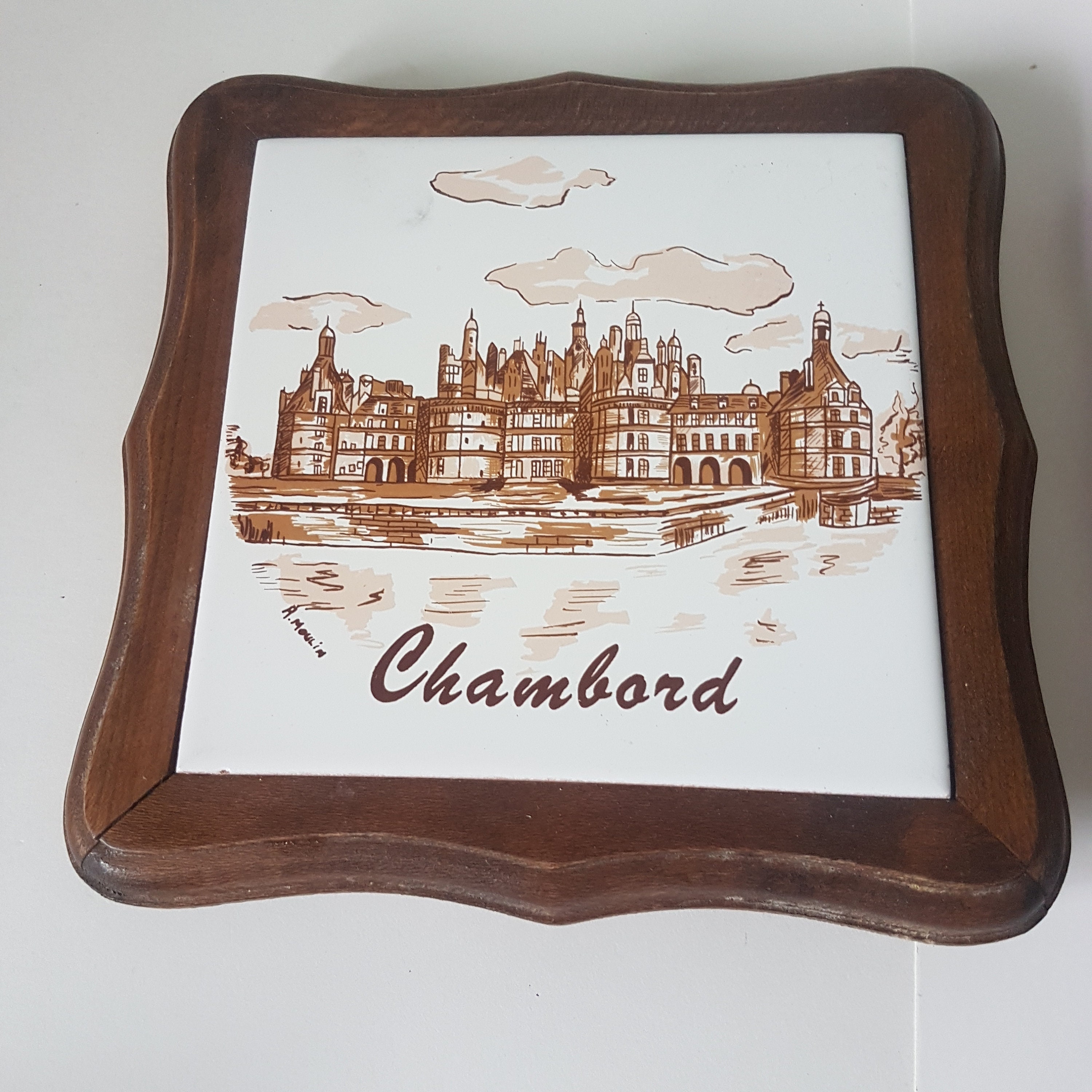 Vintage Wood Trivet Hot Plate Tile Chamborn and Blois France Lot of 2 ...