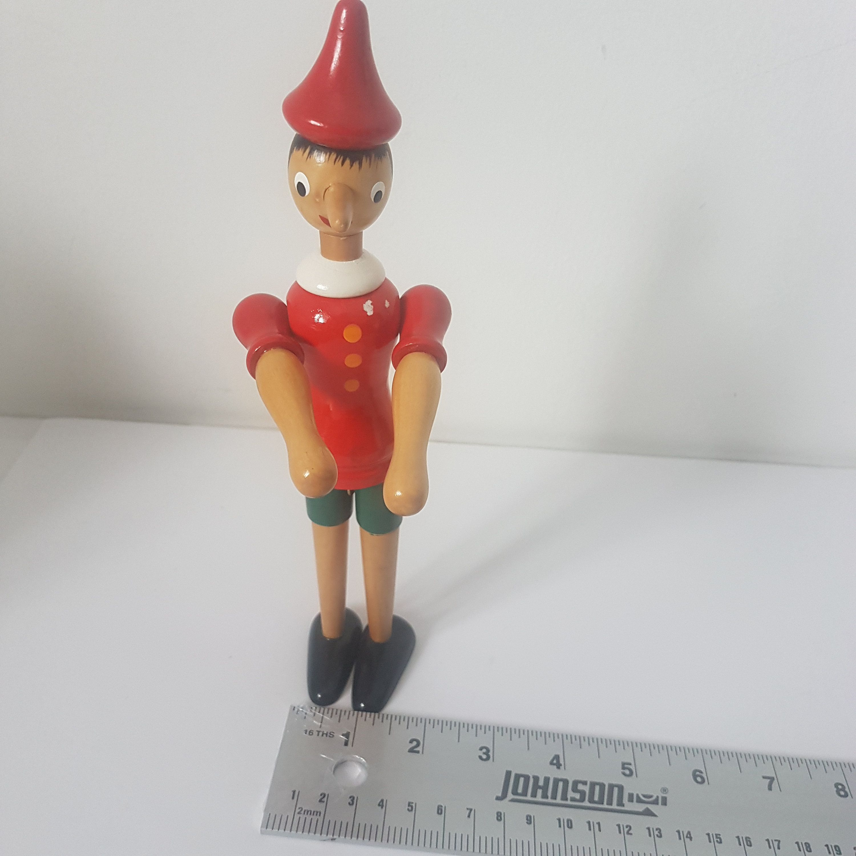 PINOCCHIO Solid Wood Articulated Detachable Nose 9" Tall Vintage ITALY ...