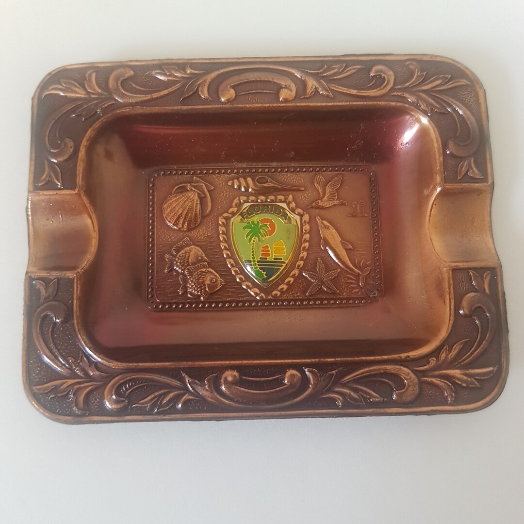Vintage Copper Color FLORIDA Ashtray Lot of 2 Collector's 3" X 2.5" Set ...