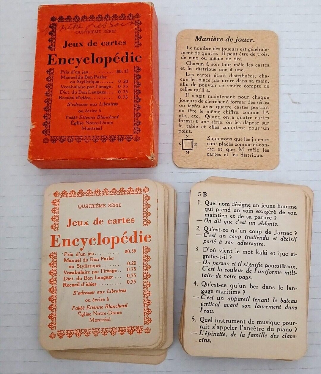 Vintage French Card Game Encyclopedie Jeux De Cartes RARE Quebec ...