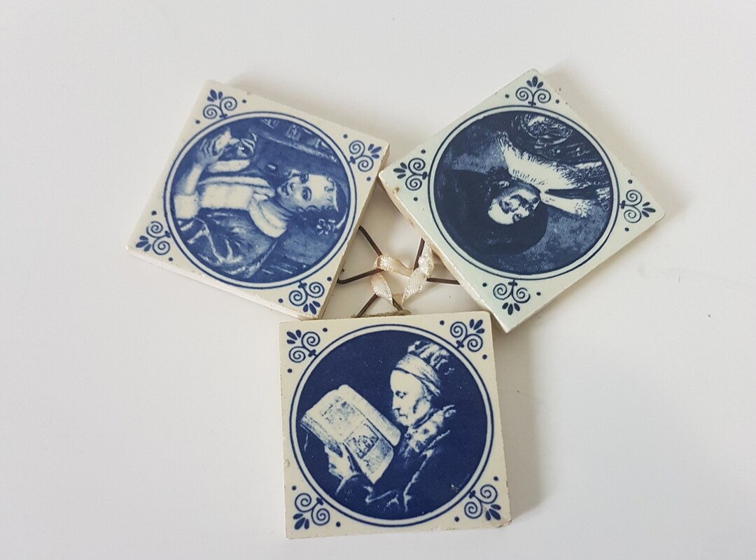 German Delft Style Porcelain Tile Wall Decor Miniature Handpainted RARE ...