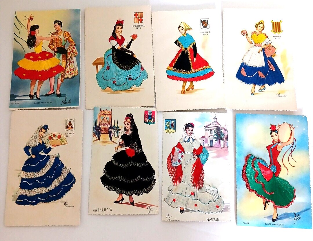 Vintage Spanish Embroidered Post Cards Lot of 8 Beautiful Unposted ...