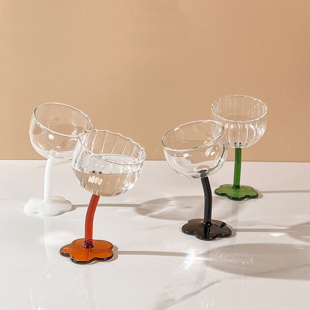 Cute Flower Glass Crooked Head Color Goblet Creative Goblet - Etsy