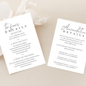 Wedding Details Card Template, Wedding Invitation Details Card, Wedding ...