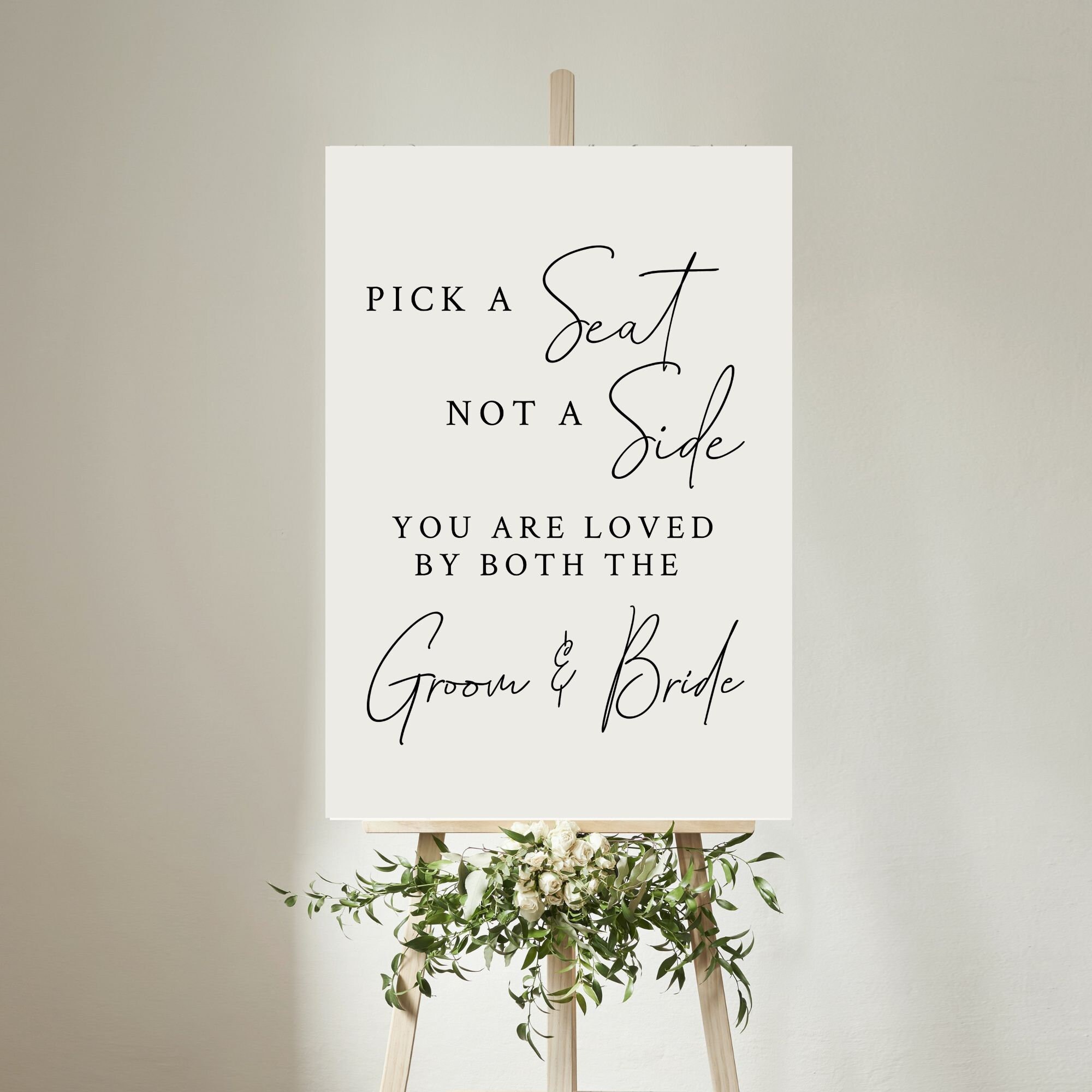Pick a Seat Not a Side Sign, Minimalist Wedding Ceremony Sign, Simple ...