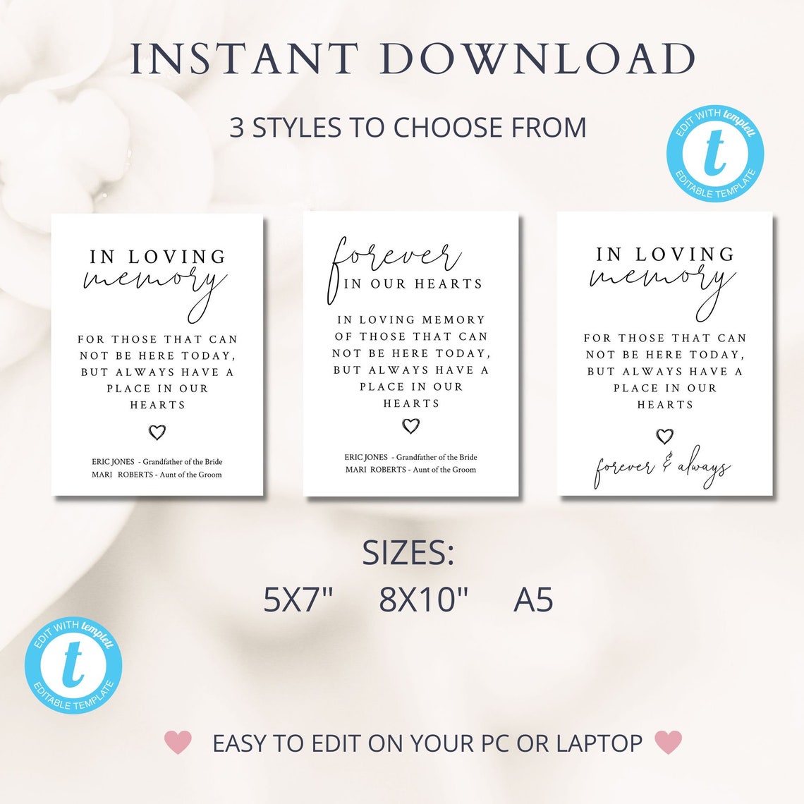 In Loving Memory Wedding Sign Template in Loving Memory Table Sign in ...