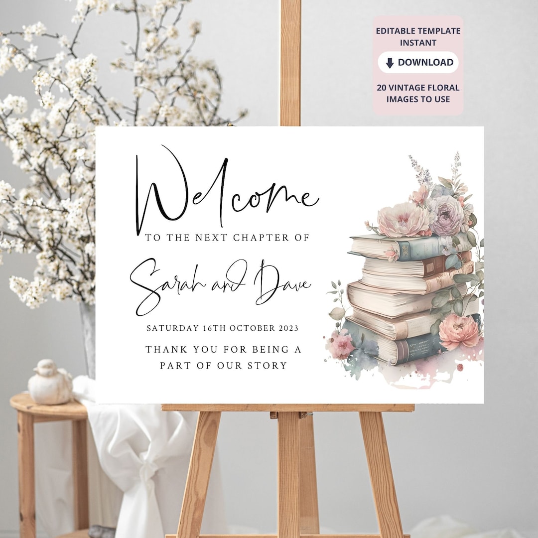 Downloadable Wedding Welcome Sign Book Themed Wedding Welcome Sign ...