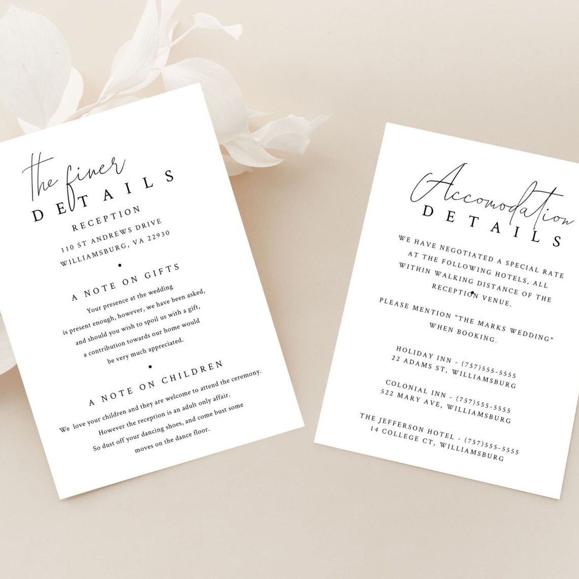 Wedding Details Card Template Wedding Invitation Details - Etsy
