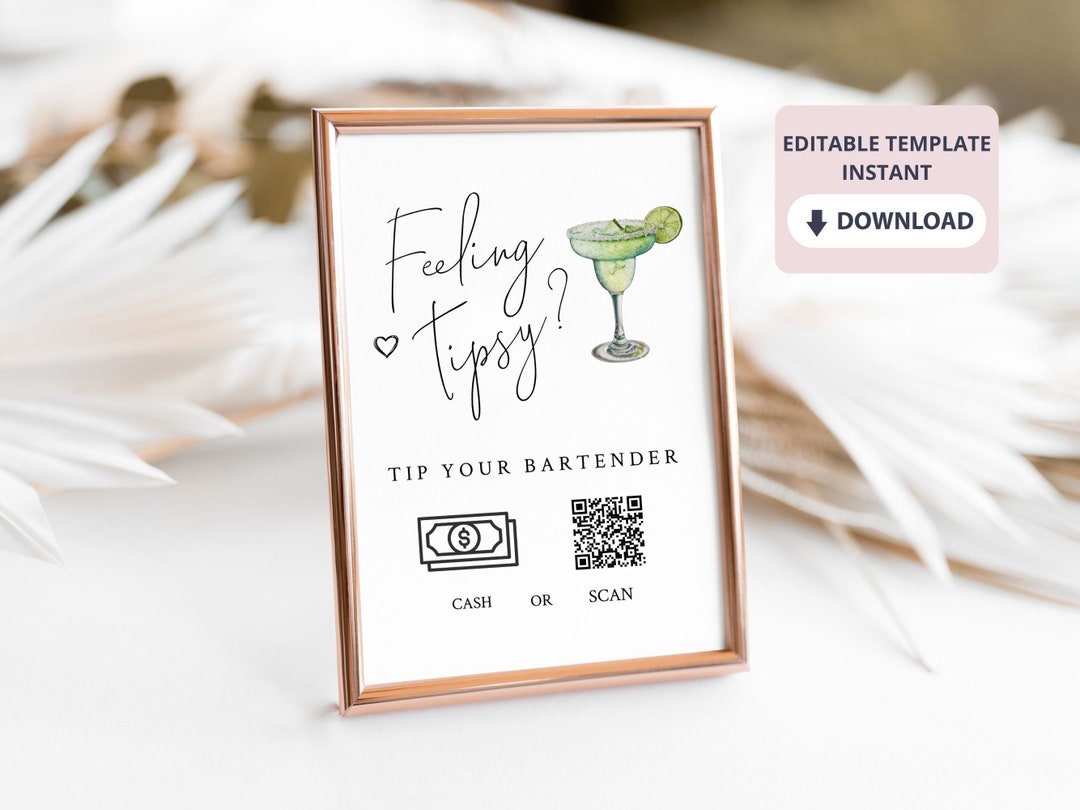 Feeling Tipsy Sign Tip Your Bartender Sign Template Wedding Bar Tip ...