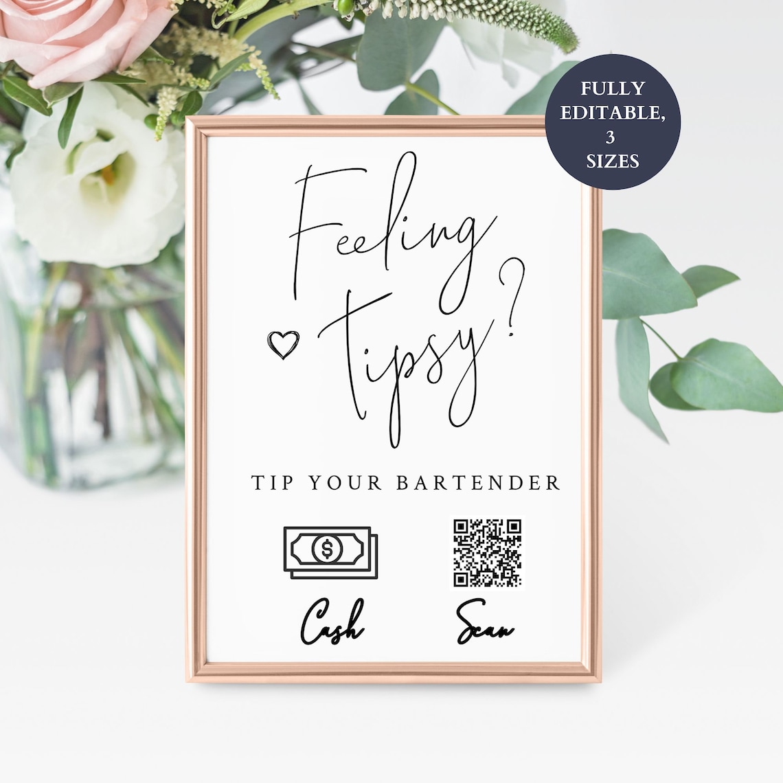 Editable Wedding Bar Sign Template, Tip Your Bartender Sign, Modern ...