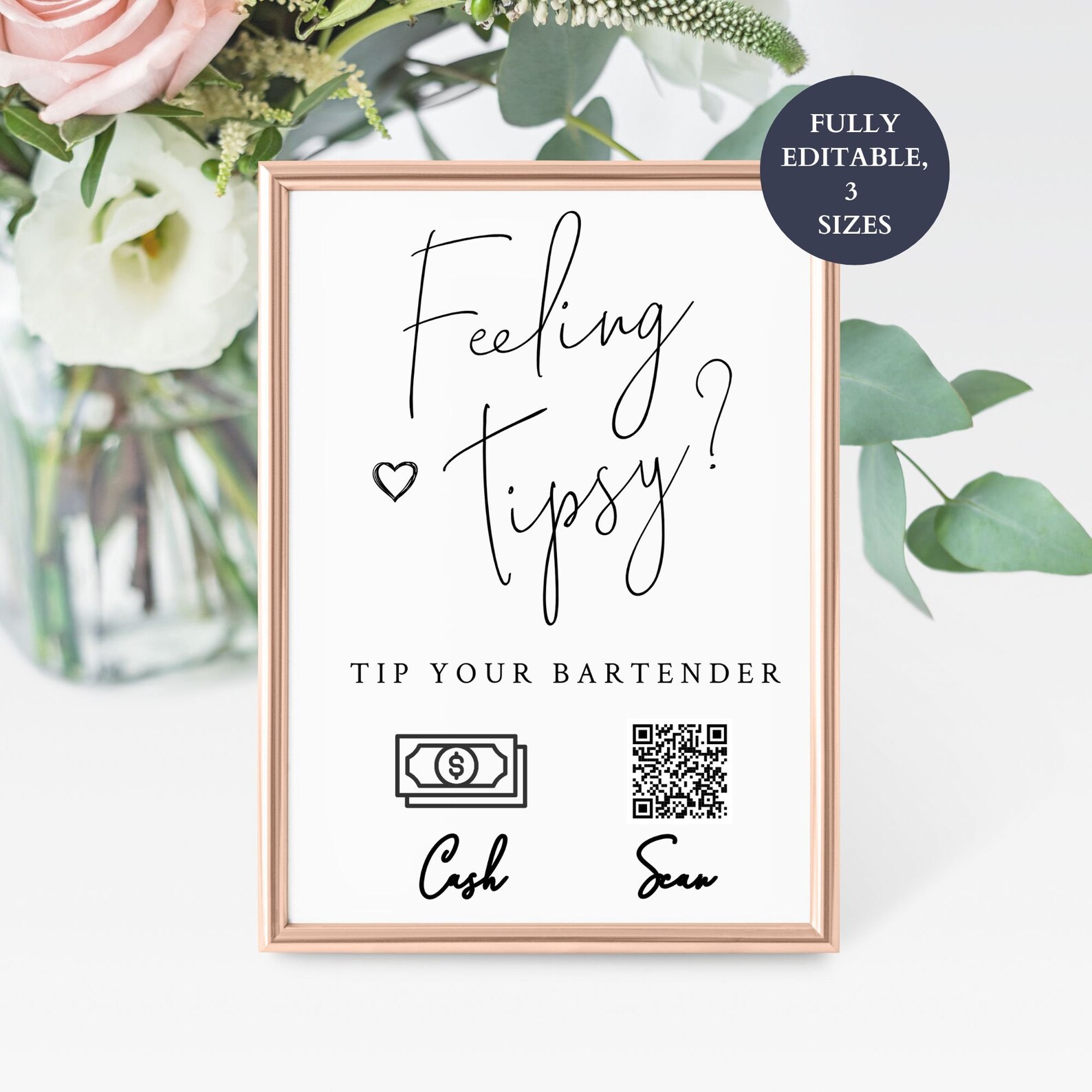 Editable Wedding Bar Sign Template, Tip Your Bartender Sign, Modern ...