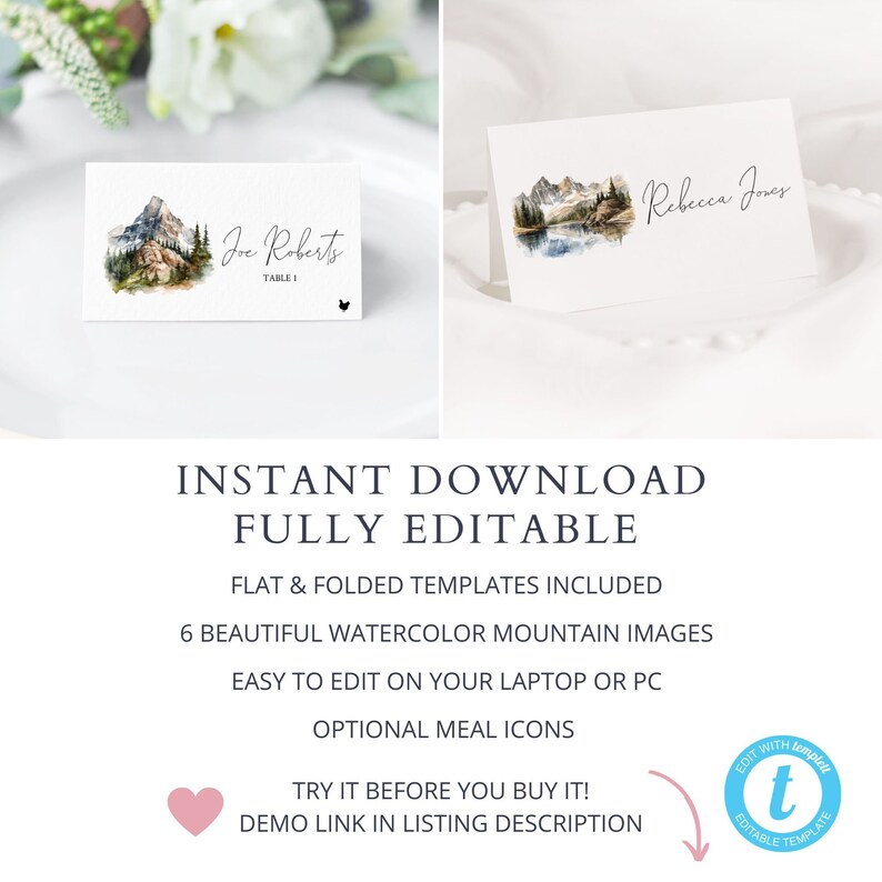Place Cards Mountain Wedding Table Name Cards Wedding - Etsy