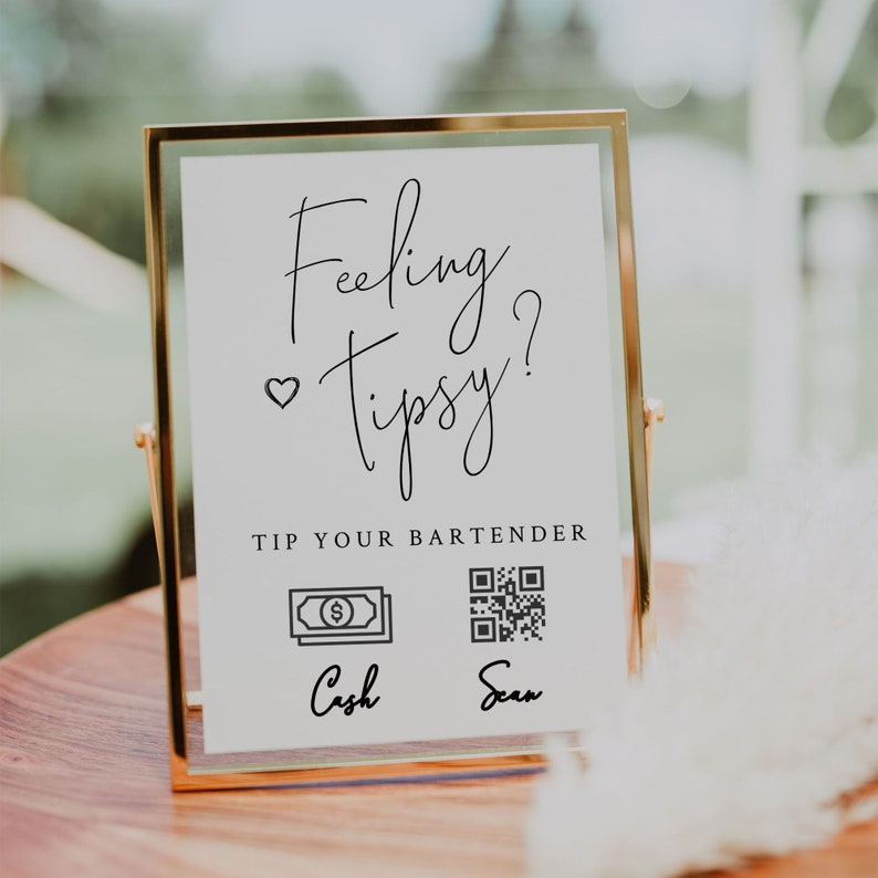Editable Wedding Bar Sign Template, Tip Your Bartender Sign, Modern ...